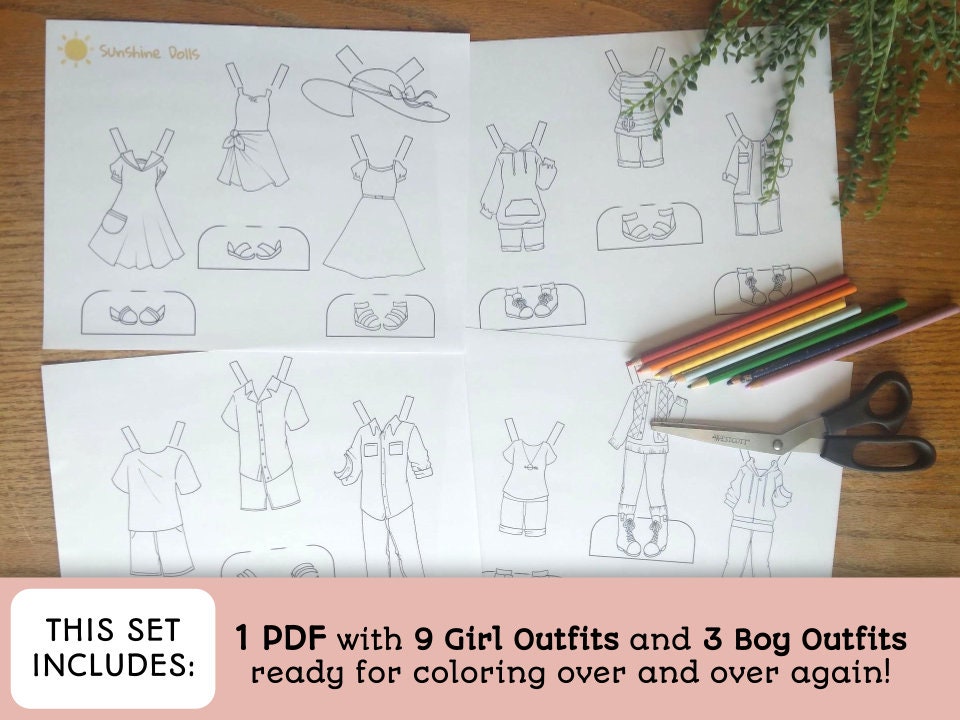 Color Your Own Summer Outfits Pack Sunshine Dolls - Etsy