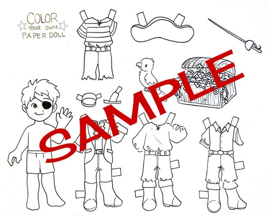 DIGITAL FILE Color Your Own Paper Doll Pirate | Etsy