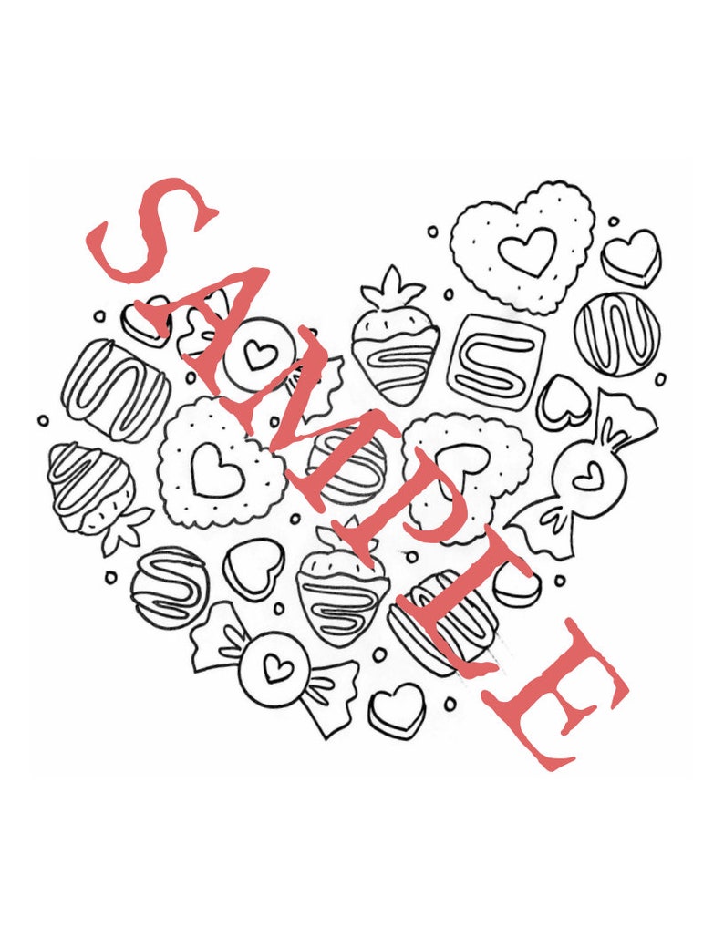 Candy Heart Coloring Page Full and Quarter Size - Etsy