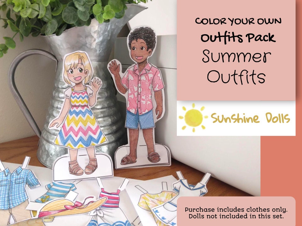 Color Your Own Summer Outfits Pack Sunshine Dolls - Etsy