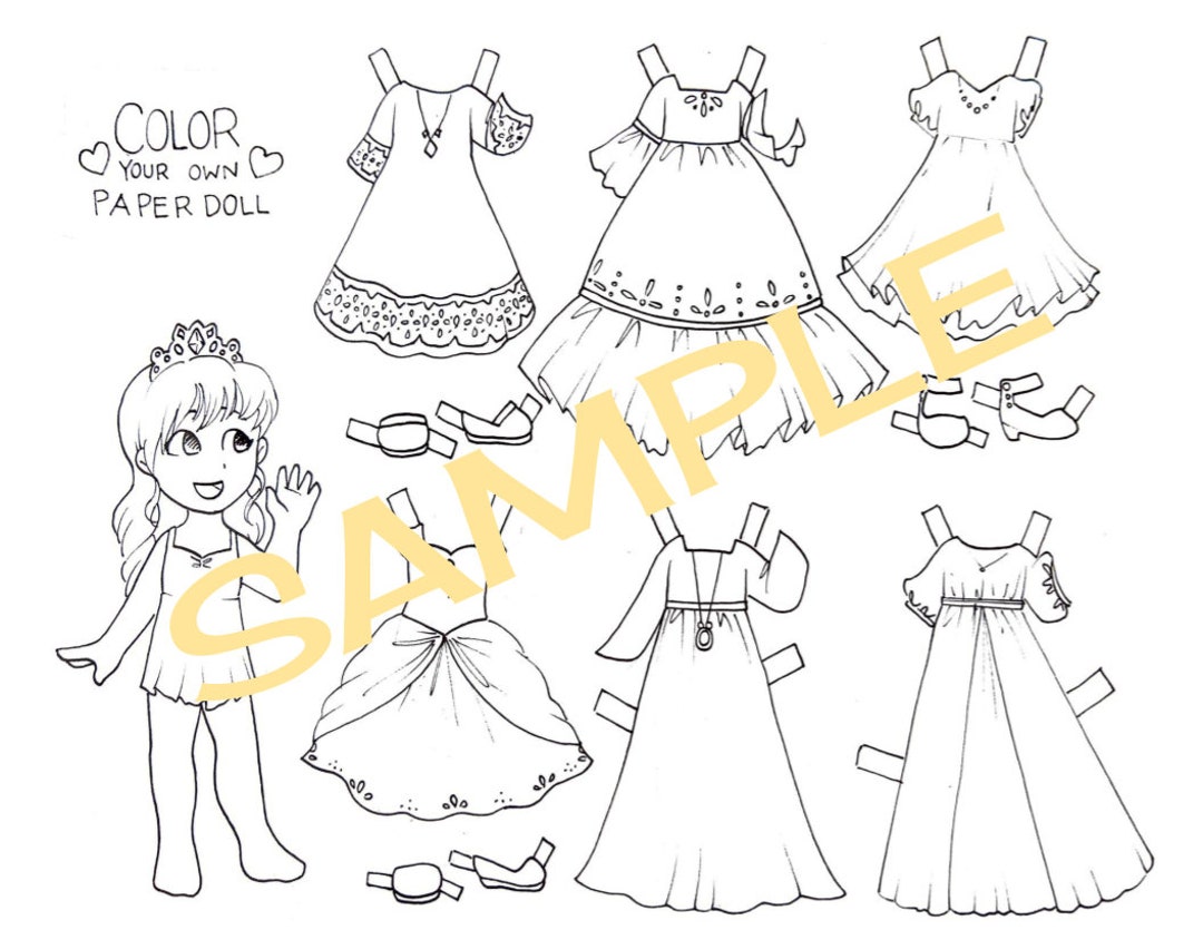 DIGITAL FILE Color Your Own Paper Doll Princess - Etsy