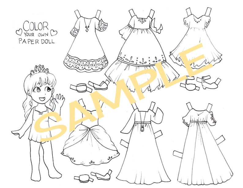 DIGITAL FILE Color Your Own Paper Doll Princess - Etsy