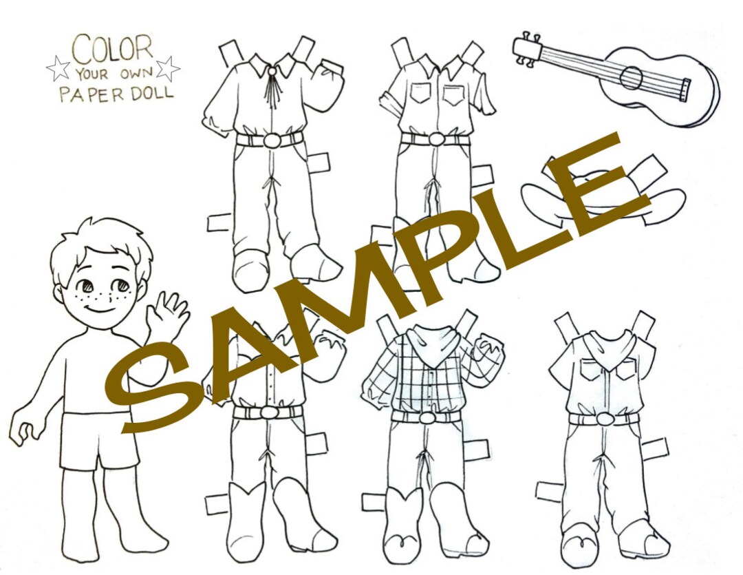 DIGITAL FILE Color Your Own Paper Doll Cowboy - Etsy