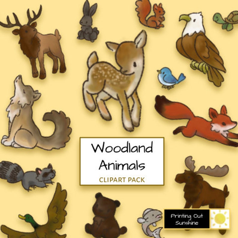 Woodland Animal Clipart Pack Montana Forest Deer Moose Bear Eagle - Etsy