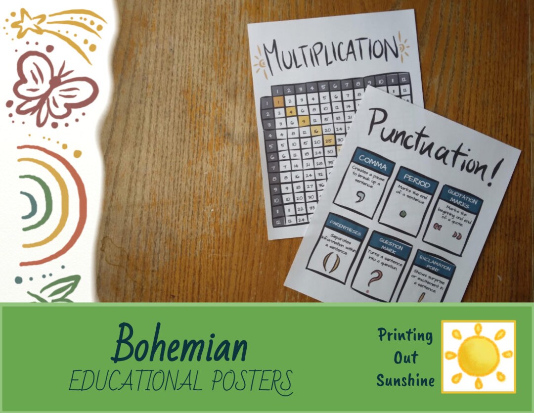 Bohemian Punctuation and Multiplication Posters - Etsy