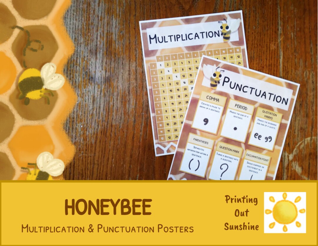 Honeybee Punctuation and Multiplication Posters - Etsy
