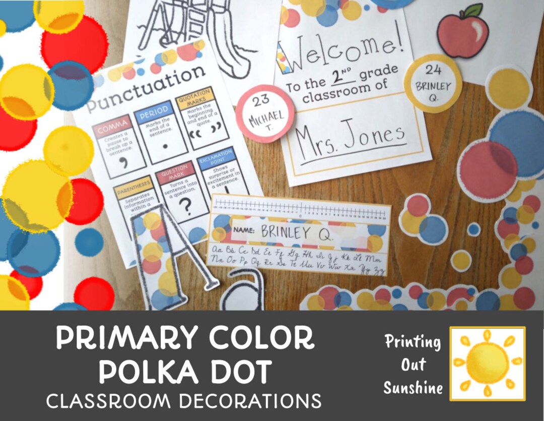 Primary Color Polka Dot Classroom Decorations - Etsy
