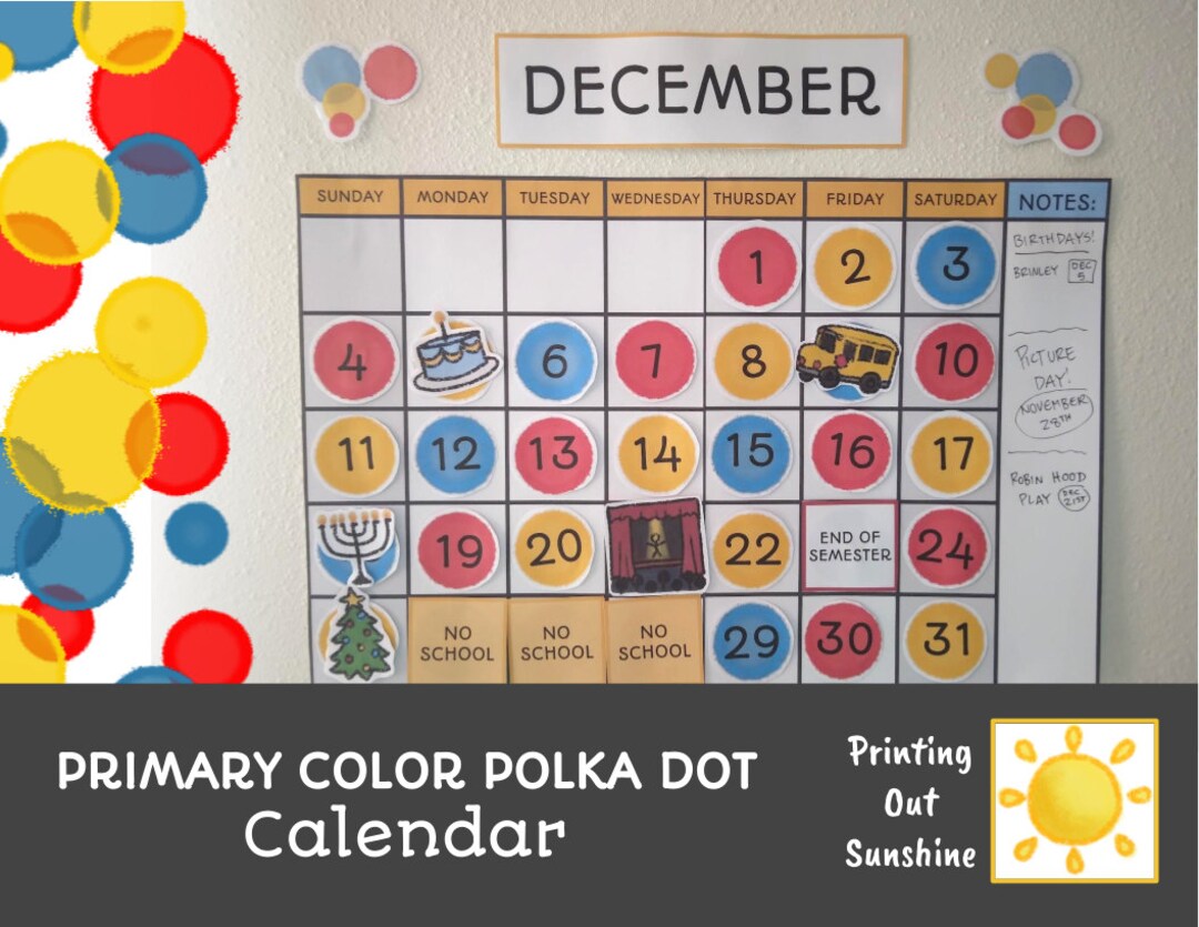 Primary Color Polka Dot Classroom Calendar - Etsy