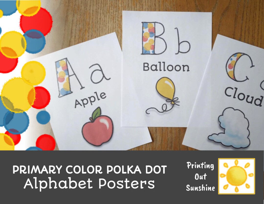 Primary Color Polka Dot Alphabet Posters - Etsy