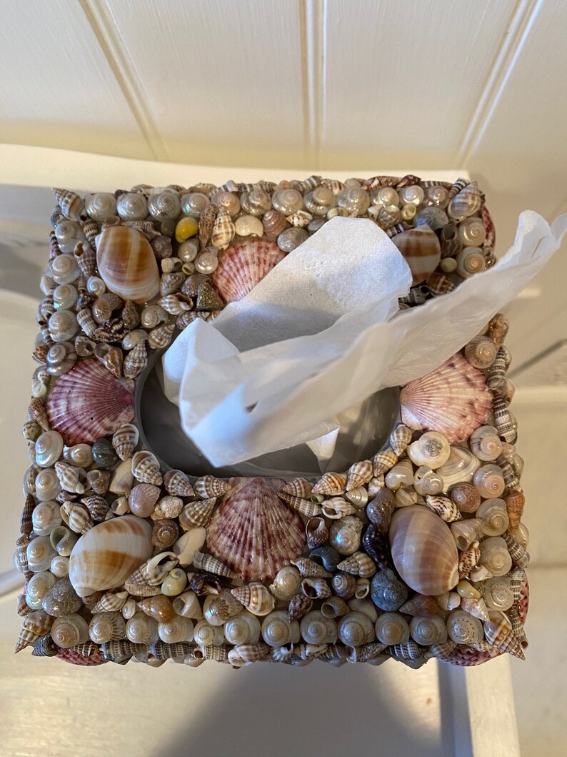 Handmade Shell Tissue Box Cover cube - Etsy