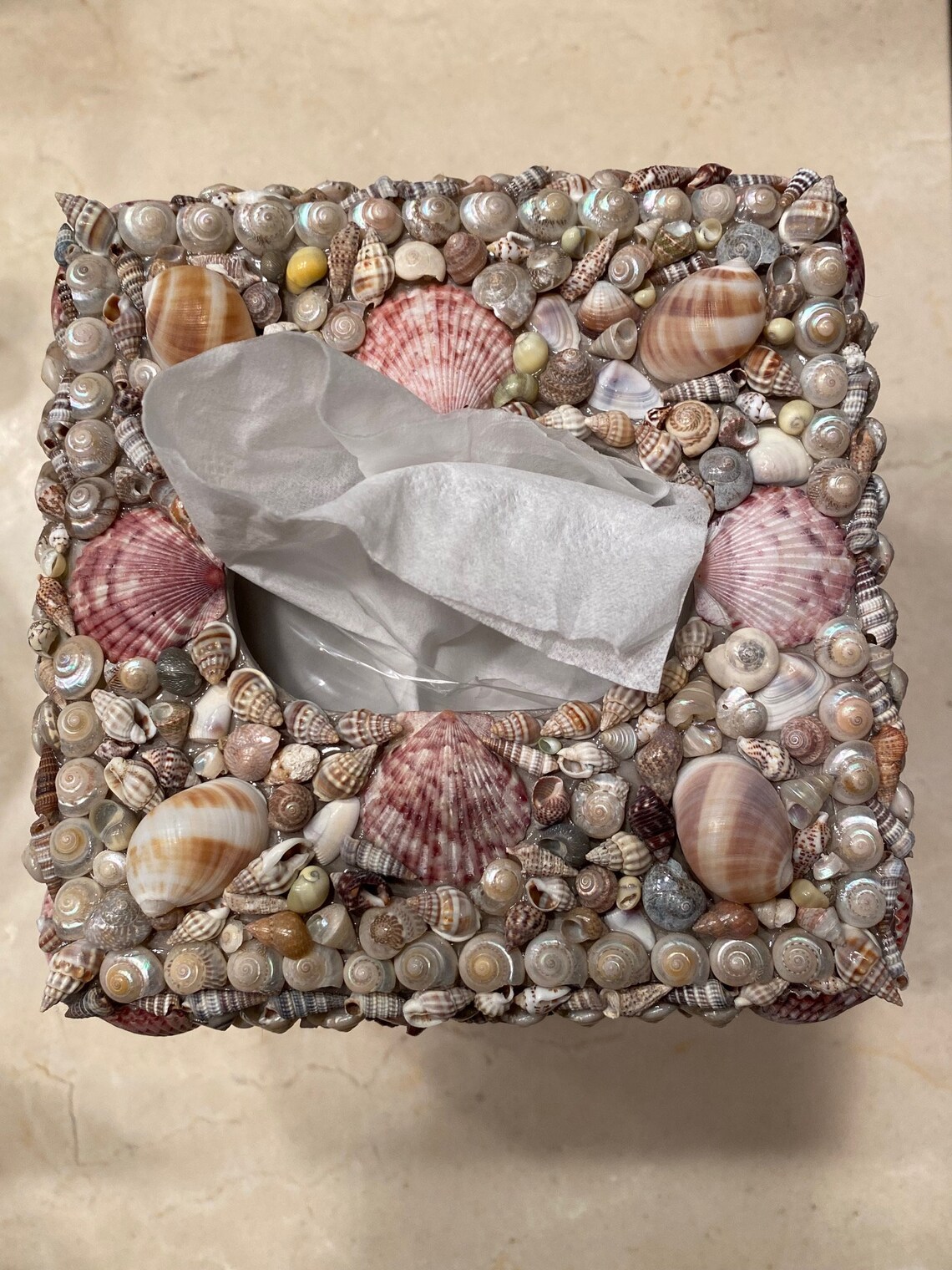 Handmade Shell Tissue Box Cover cube - Etsy