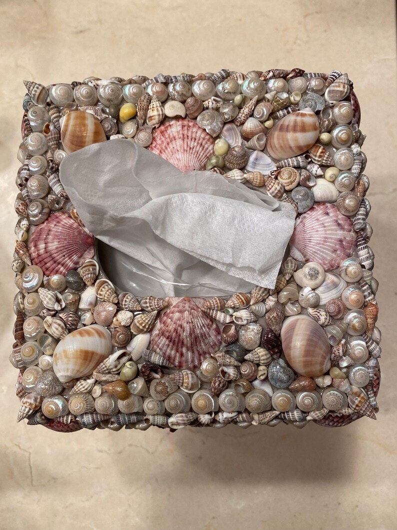 Handmade Shell Tissue Box Cover cube - Etsy