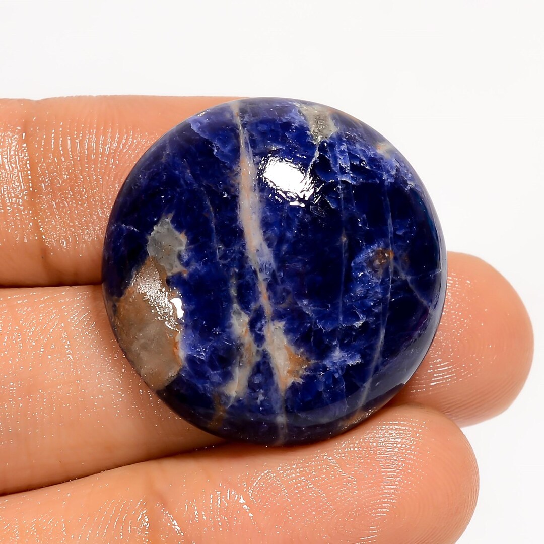 32 Ct. Natural Sodalite Round Shape Cabochon Loose Gemstone 26X26X7 Mm ...