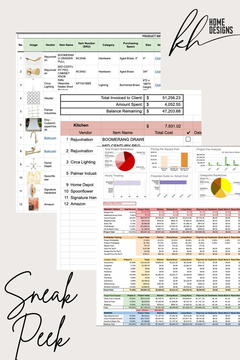 Project Management Spreadsheet Interior Design Program Product ...