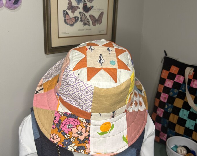 Quilted Reversible Bucket Hat // Cottage Core Handmade Hat - Etsy