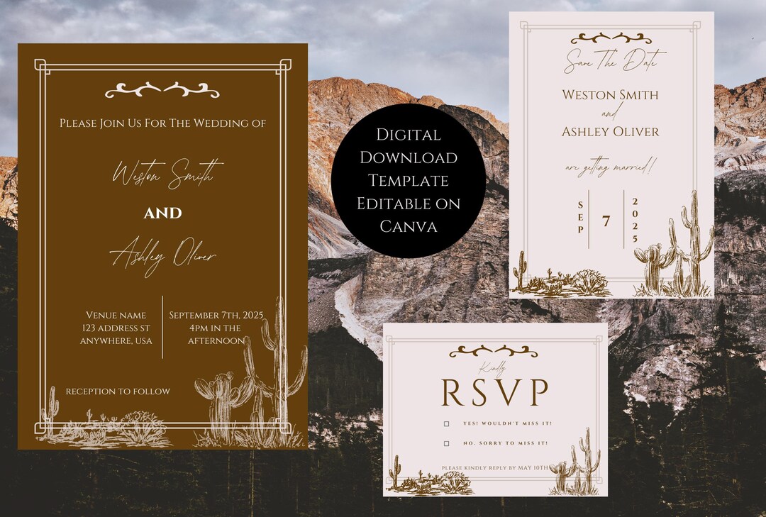 Neutral Western Wedding Invitation Template Set, Neutral Western Save ...