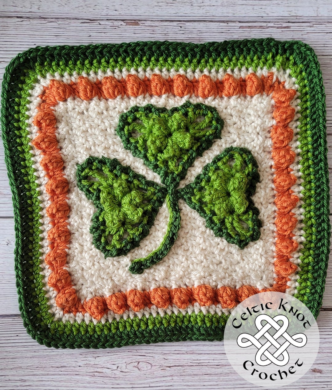 Crochet Shamrock Square, Crochet Square, Crochet Shamrock, Crochet ...