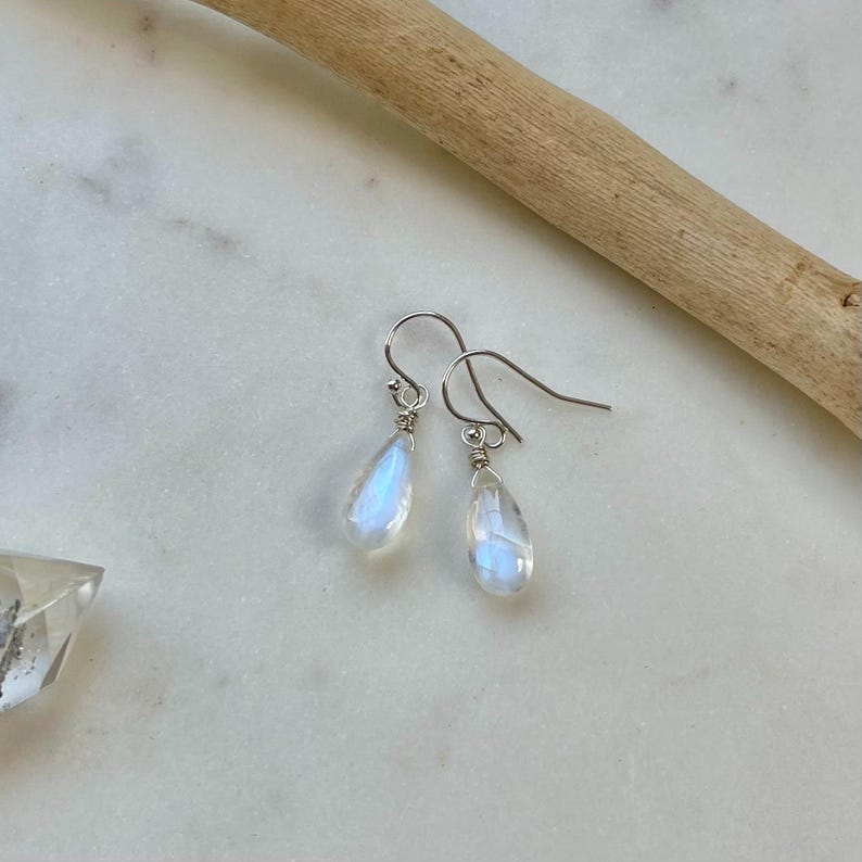 Moonstone Dangle Earrings Sterling Silver, Flashy Blue Crystal Jewelry ...