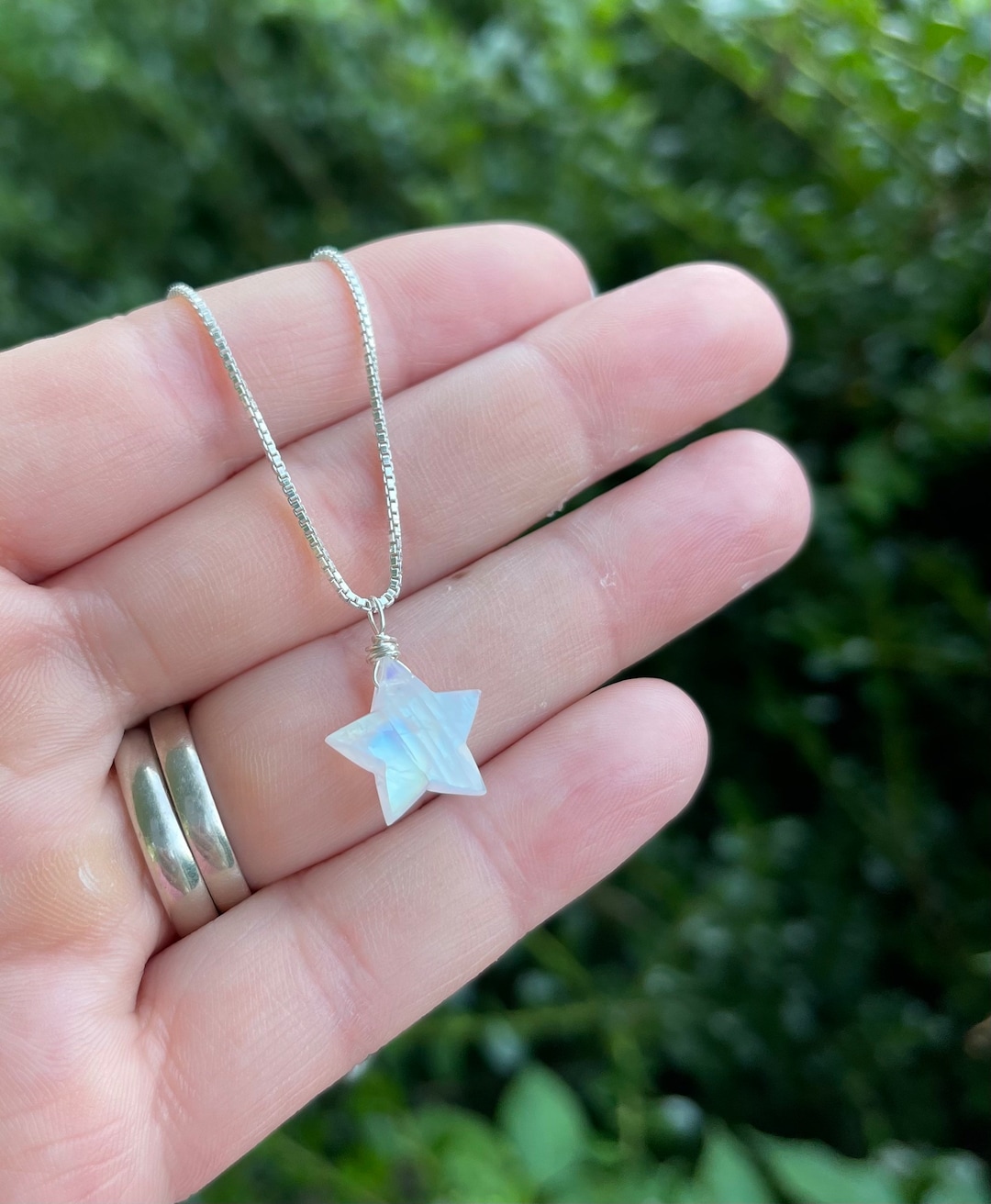 Rainbow Moonstone Star Necklace, Sterling Silver Celestial Jewelry, New ...