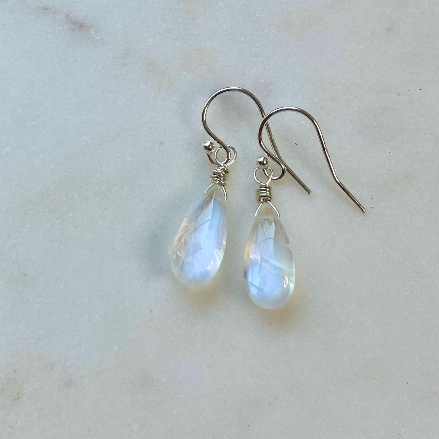 Moonstone Dangle Earrings Sterling Silver, Flashy Blue Crystal Jewelry ...