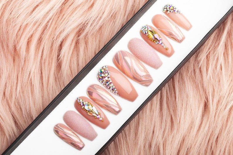 Pearl Beige Press on Nails Fake Nails False Nails Glue - Etsy