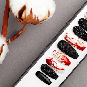 Halloween Night Massacre Press on Nails With Rhinestones • Blood Stain ...