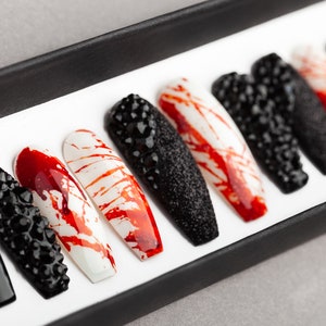 Halloween Night Massacre Press on Nails With Rhinestones • Blood Stain ...