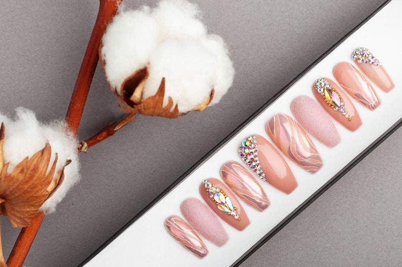 Pearl Beige Press on Nails Fake Nails False Nails Glue - Etsy