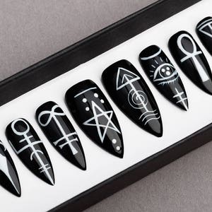 Sigil Press on Nails, Occult Signs • Black Nails • Hand Painted Nail ...