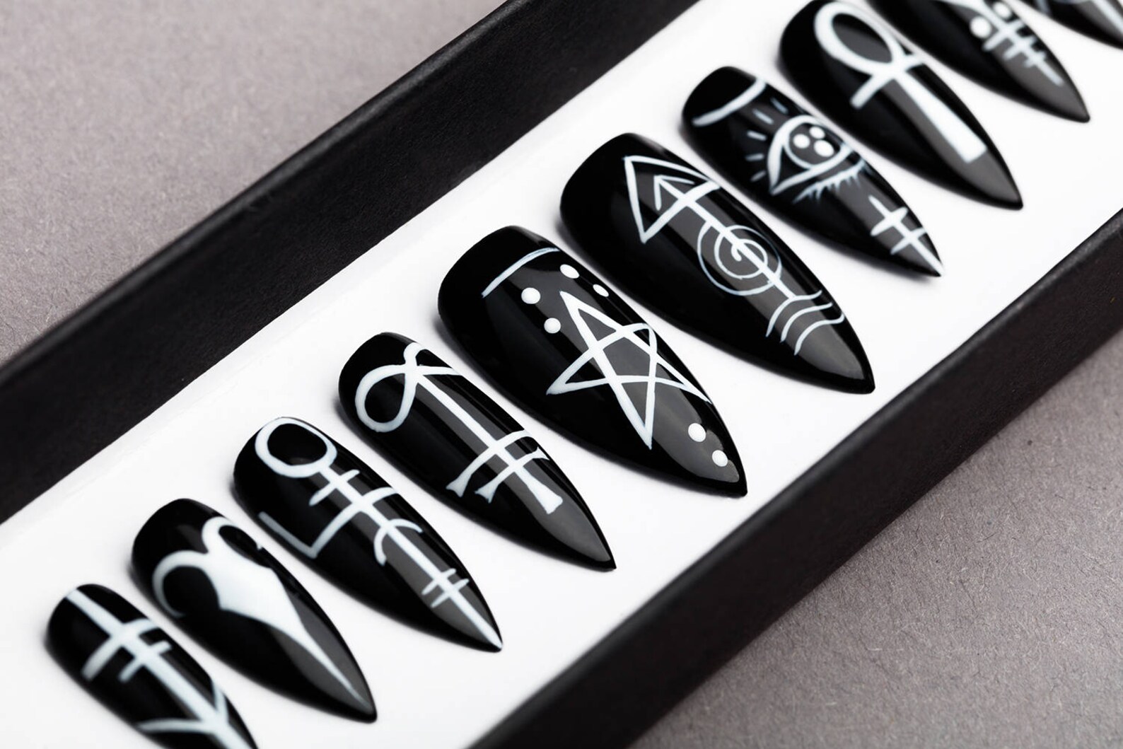 Sigil Press on Nails, Occult Signs • Black Nails • Hand Painted Nail ...