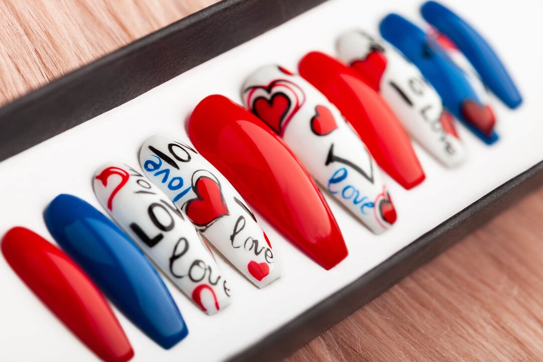 Love Press on Nails • Hand Painted Nail Art • Fake Nails • False Nails ...