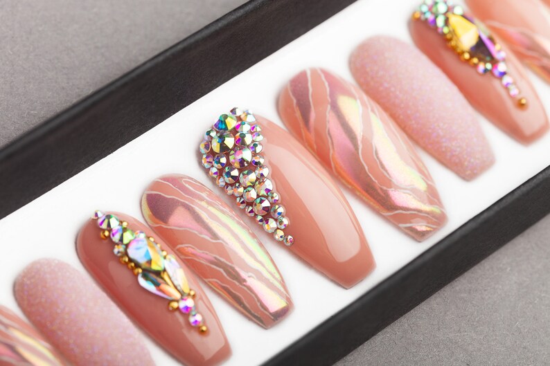 Pearl Beige Press on Nails Fake Nails False Nails Glue | Etsy