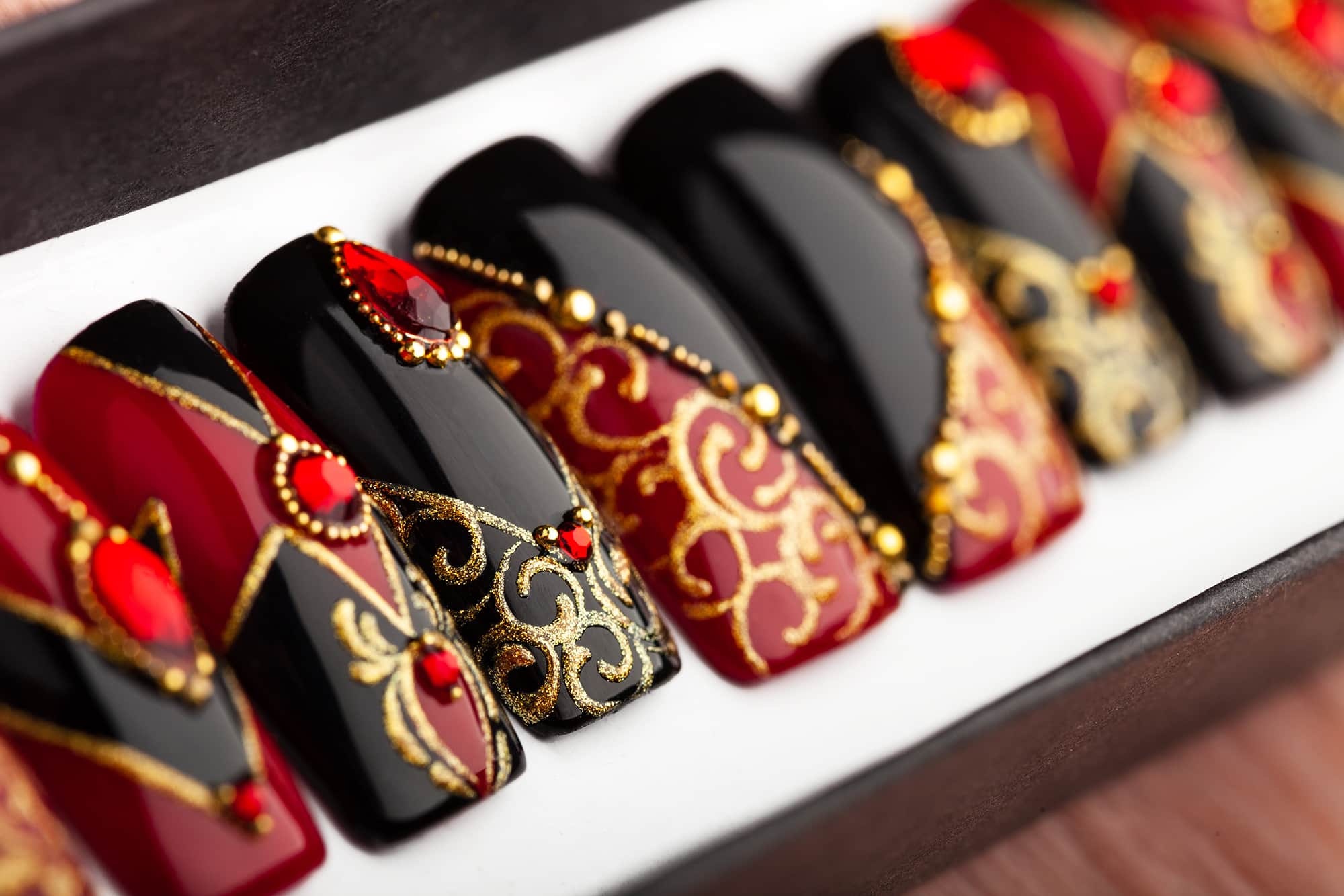 Royal Red and Black Press on Nails With Rhinestones and Laces - Etsy