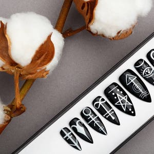 Sigil Press on Nails, Occult Signs • Black Nails • Hand Painted Nail ...