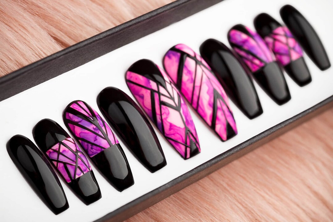 Watercolor and Geometry Press on Nails • Fake Nails • False Nails ...