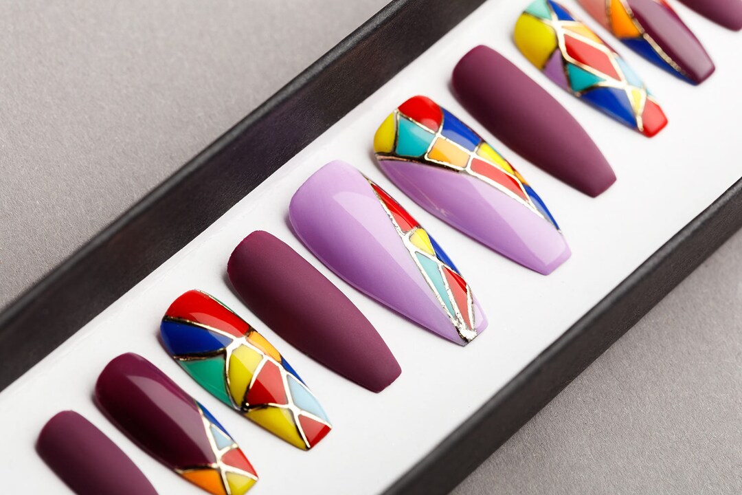 Enamel Jewelry Inspired Press on Nails • Hand Painted Nail Art • Fake ...