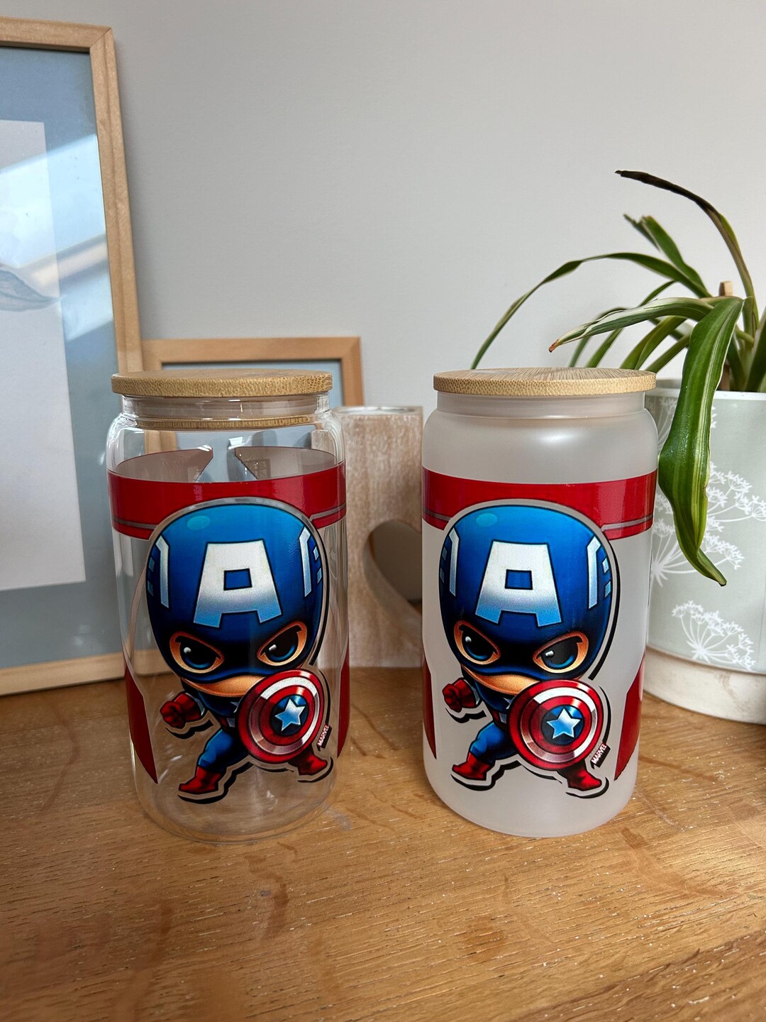 Captain America Marvel Disney Glass Cups 16oz Glass Cup With Bamboo Lid ...