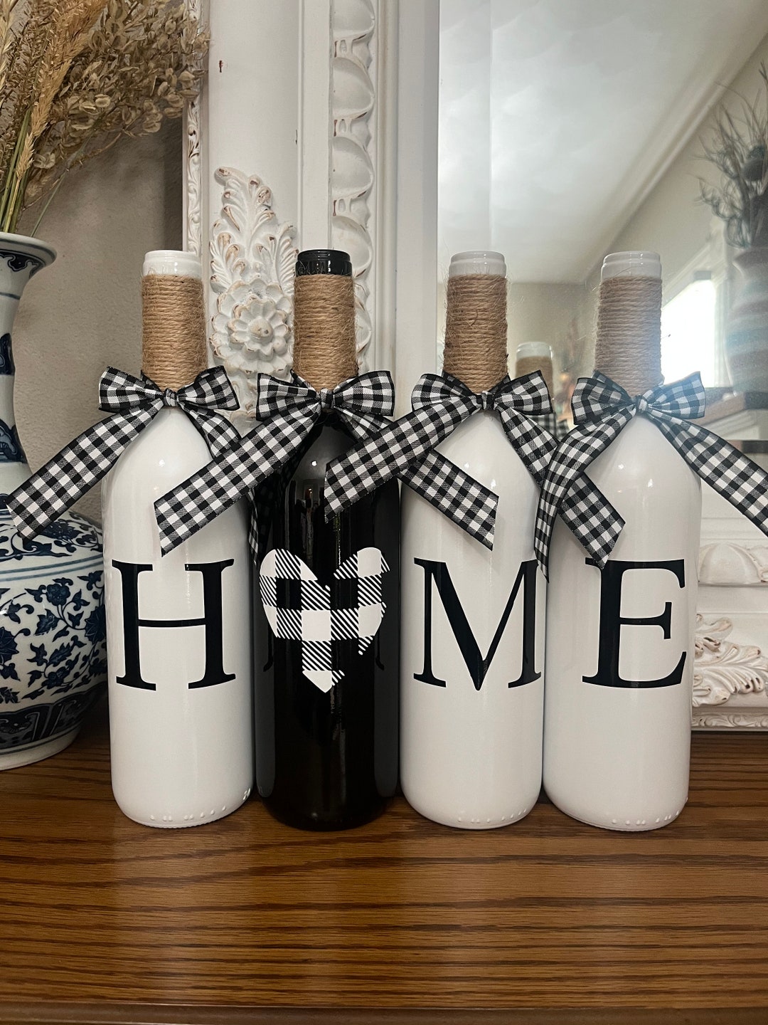 Modern Farmhouse | Buffalo Plaid Decor | County Decor | Wine Bottle ...