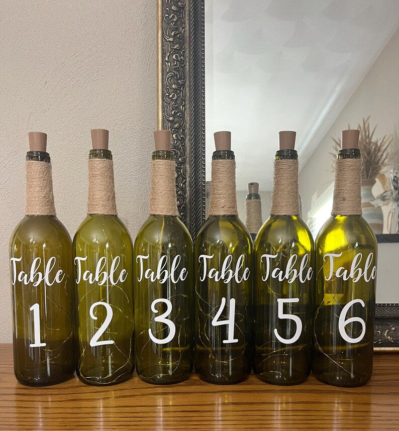 Wedding Table Numbers | Lighted Wine Bottle Centerpieces | Wedding ...