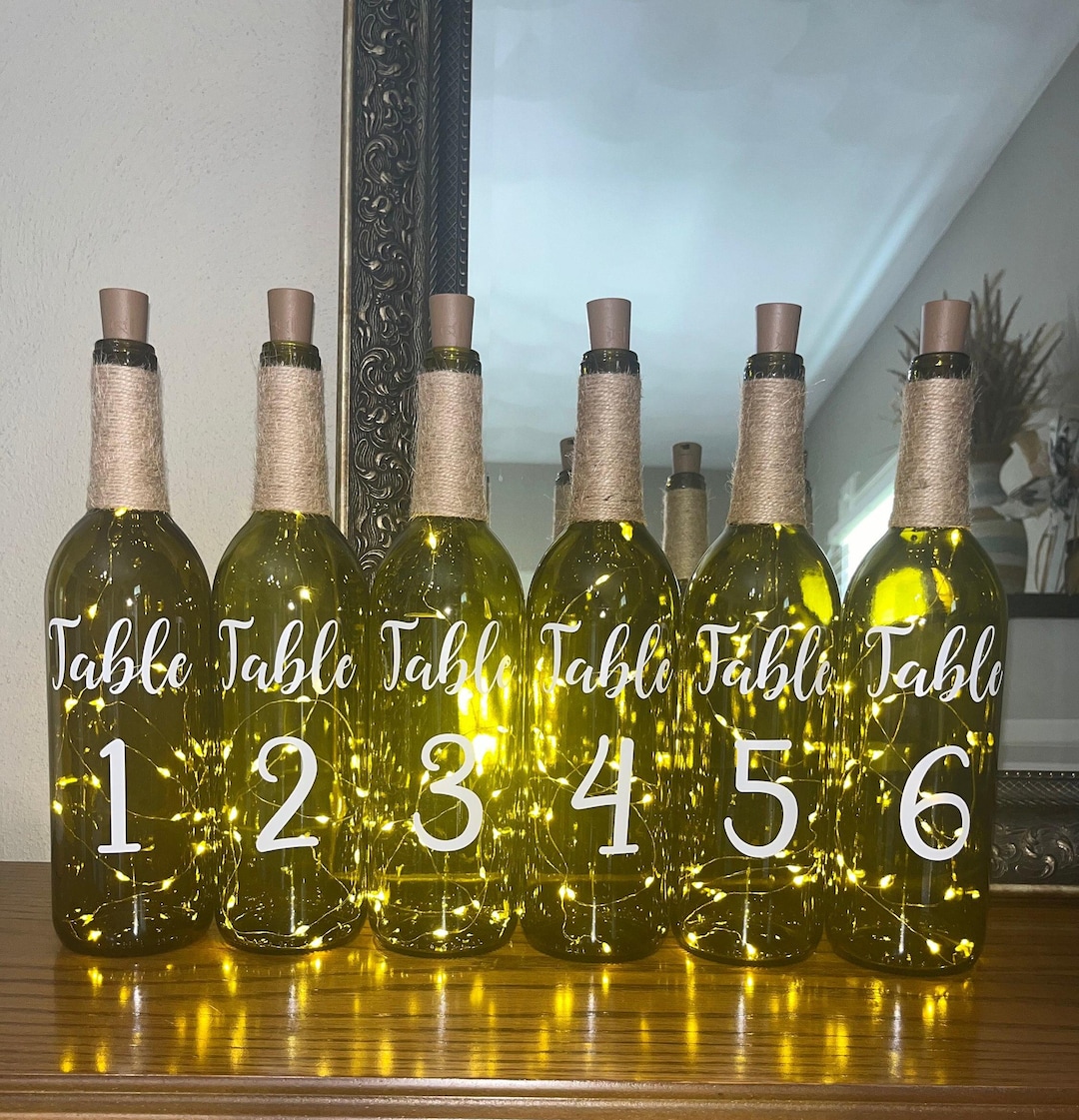 Wedding Table Numbers | Lighted Wine Bottle Centerpieces | Wedding ...