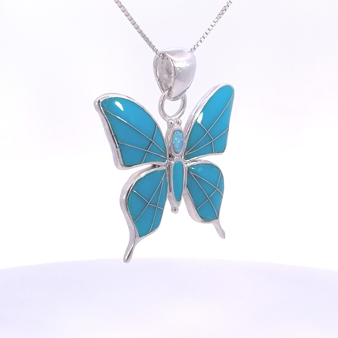 Sterling Silver American Turquoise and Created Opal Inlaid Elegant ...
