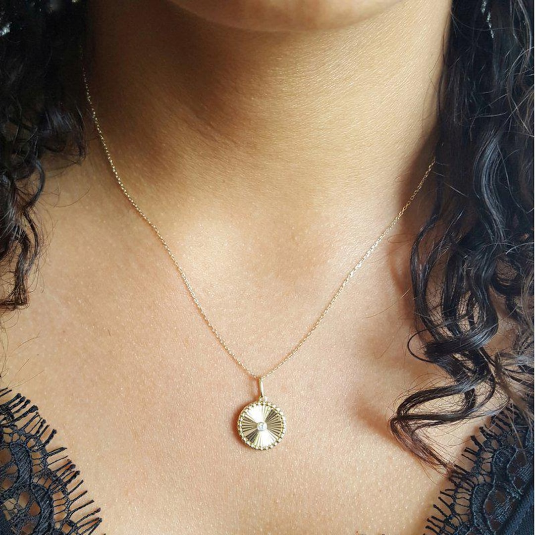 Gold Textured Sunray Necklace - Etsy