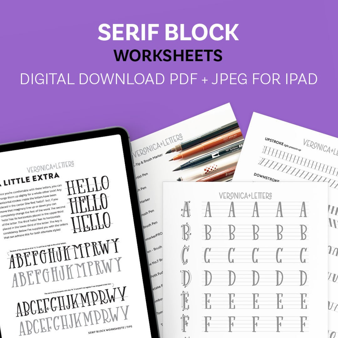 Serif Block Worksheets - Etsy