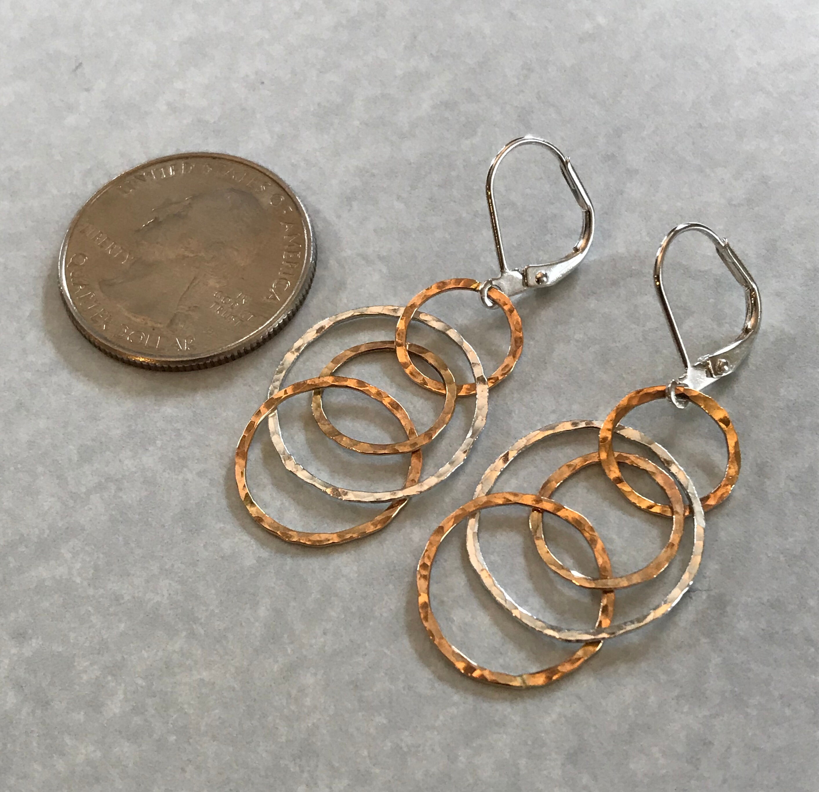 Small Linked Circle Earrings Hammered Mixed Metal Multi Hoop | Etsy