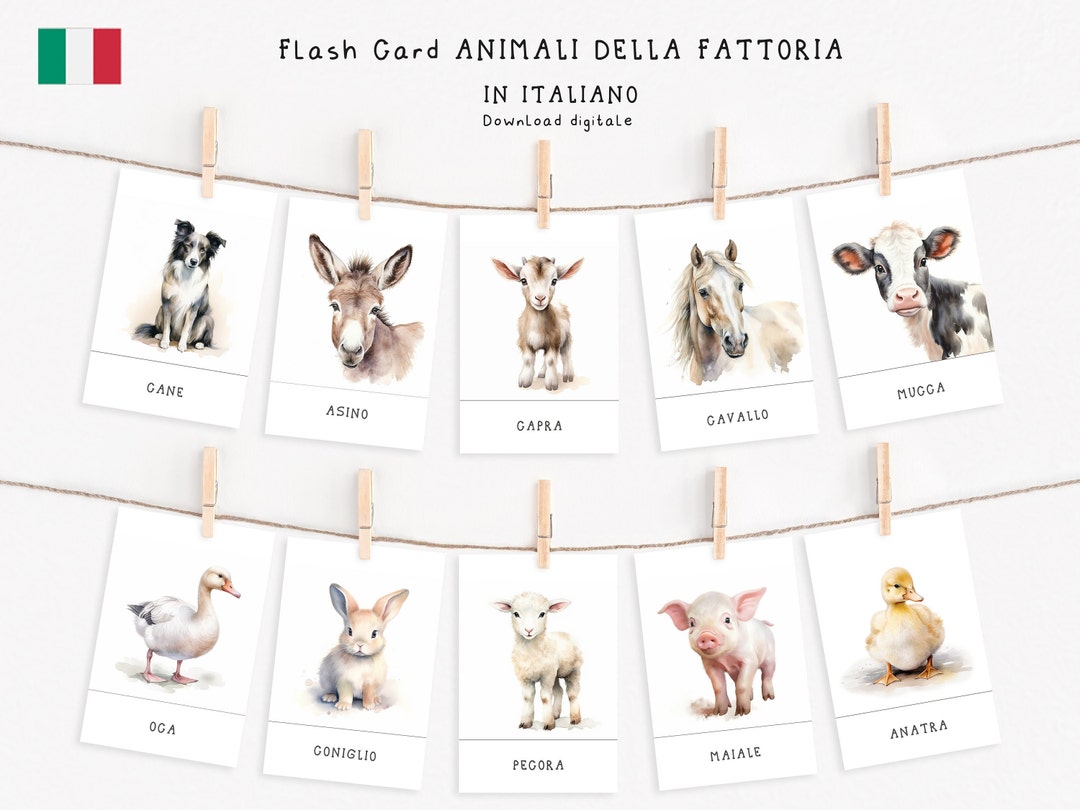 14 FARM ANIMALS Flashcards in Italian, Montessori Method, Printable ...