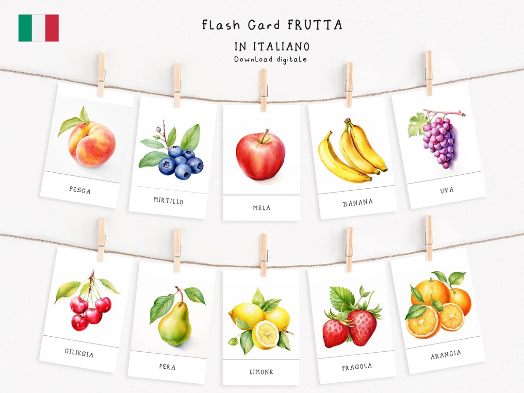 12 Flashcards IN ITALIAN With FRUIT, for Children, Montessori Method ...