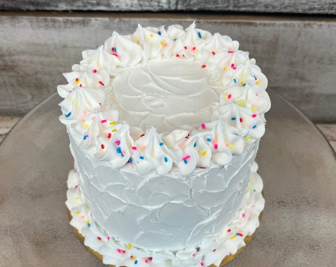 White Cake, Fake Birthday Cake With Sprinkles, Textured White Faux Cake ...