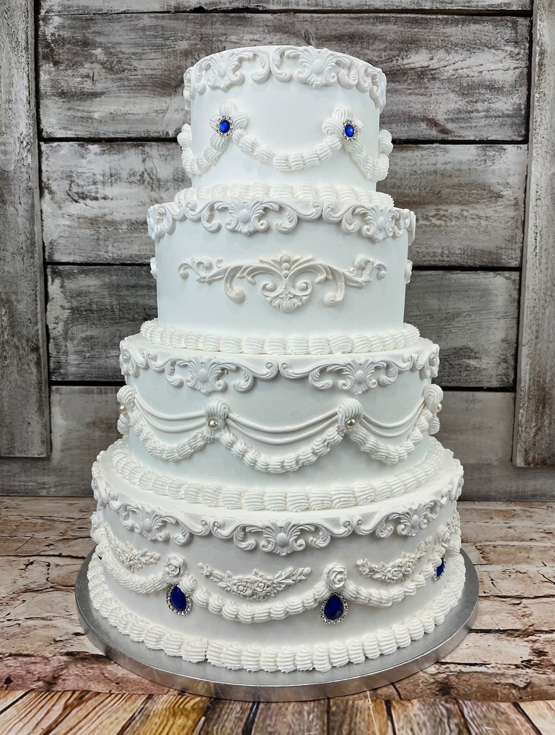 Fake Wedding Cake, 4 Tier Vintage Style Wedding Cake With Fake Blue ...