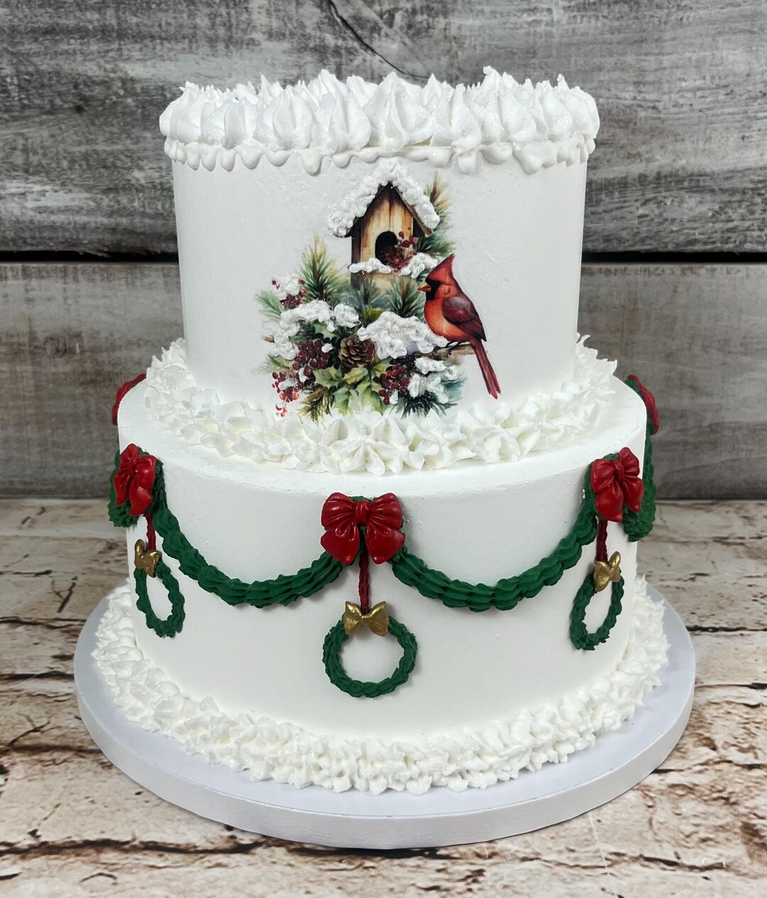 Christmas Cake, Fake 2 Tier Cardinal Christmas Cake, Faux Red Cardinal ...