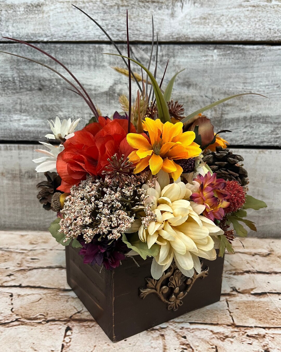 Fall Flower Arrangement Fall Flower Decor Wooden Box Fall - Etsy